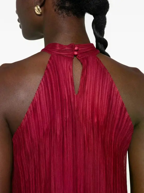 GONGDID DESIGN Plissé-effect Halter-neck Midi Dress