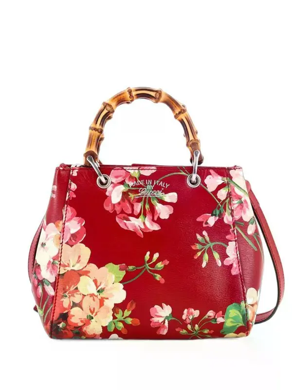 Gucci Bamboo Shopper Blooms Print Leather Mini Tote Bag