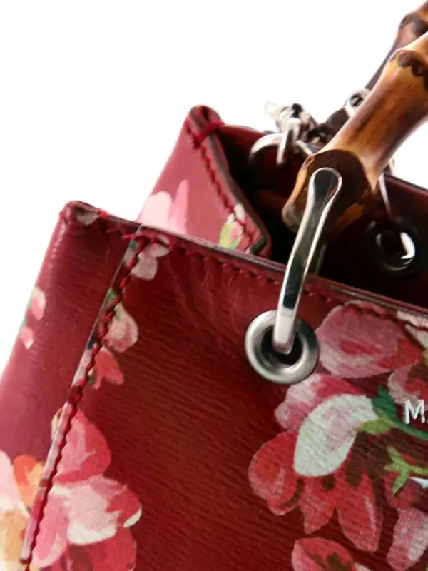 Gucci Bamboo Shopper Blooms Print Leather Mini Tote Bag