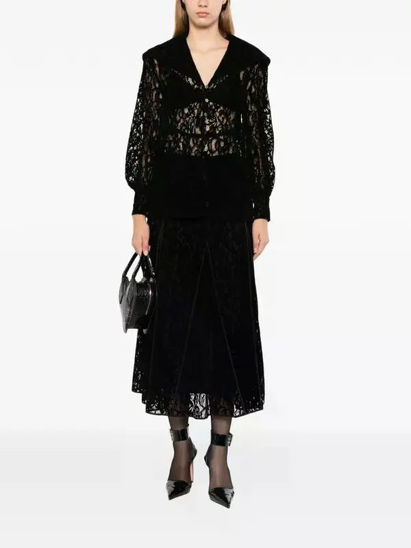 FETICO Flocked-lace Sailor Collar Shirt