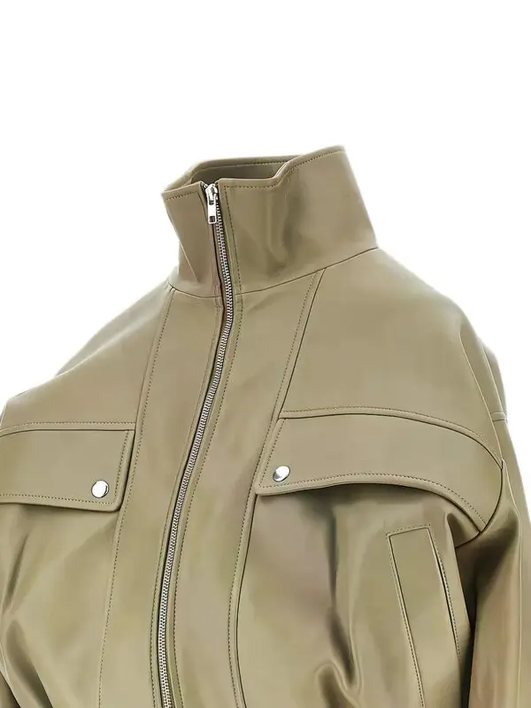 THE FRANKIE SHOP Nolita Faux Leather Bomber Jacket Sage - Neutrals