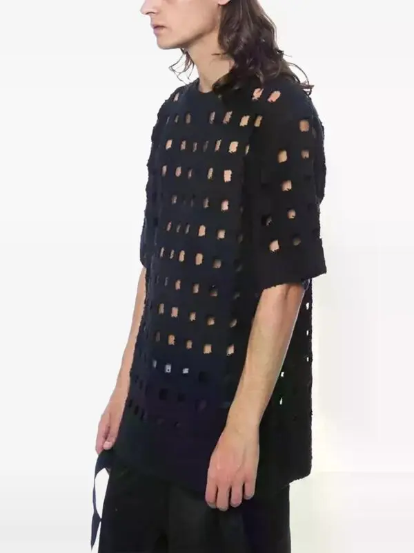 NICOLÒ BERETTA Cut-out Grid-pattern T-shirt