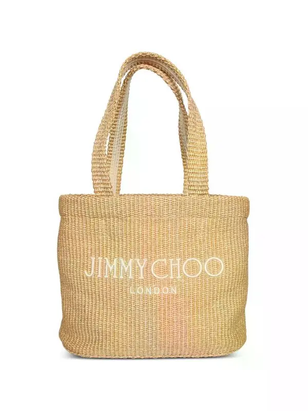 JIMMY CHOO Woven-raffia Logo-embroidered Tote Bag