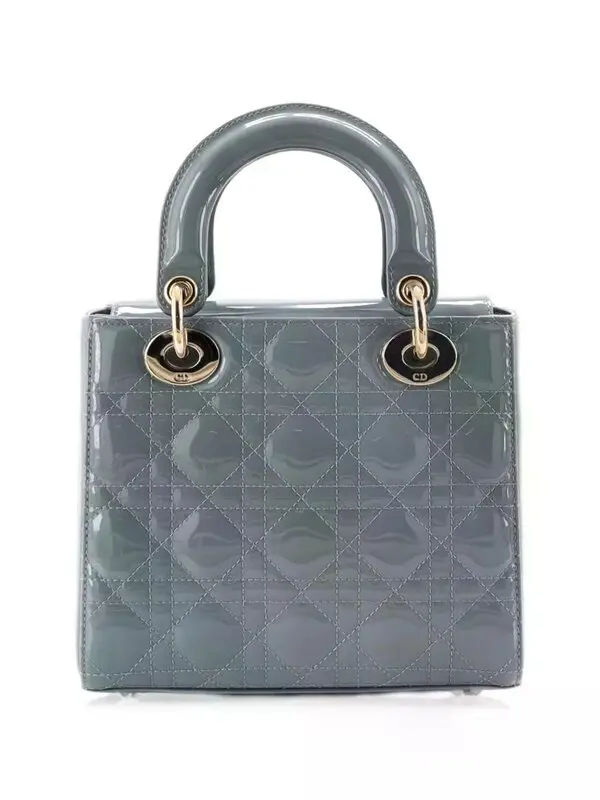 Dior Lady Bag Cannage Quilt Patent Small Satchel - Blue