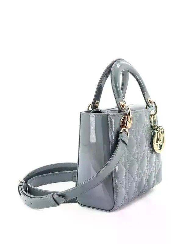 Dior Lady Bag Cannage Quilt Patent Small Satchel - Blue