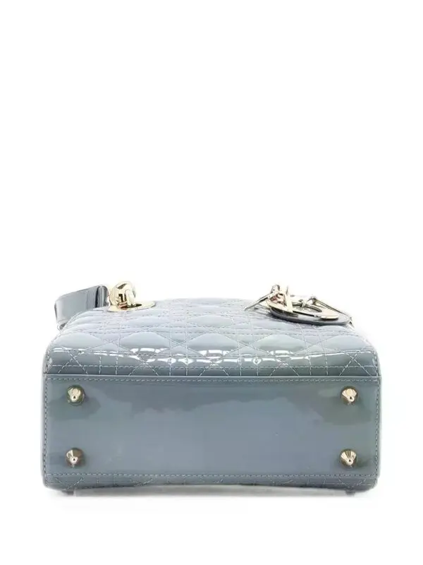 Dior Lady Bag Cannage Quilt Patent Small Satchel - Blue