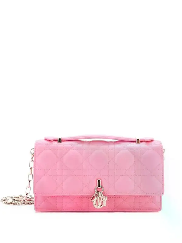Dior My Top Handle Flap Bag Cannage Quilt Lambskin Mini Crossbody Bag - Pink