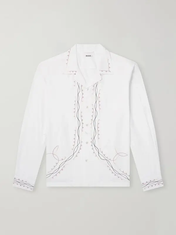 BODE Camp-collar Embroidered Cotton-poplin Shirt - White