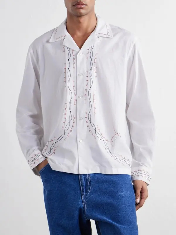 BODE Camp-collar Embroidered Cotton-poplin Shirt - White