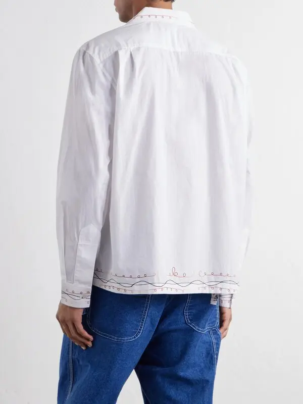BODE Camp-collar Embroidered Cotton-poplin Shirt - White