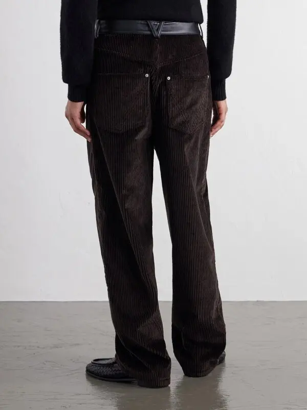 Bottega Veneta Straight-leg Leather-trimmed Cotton-corduroy Trousers - Brown