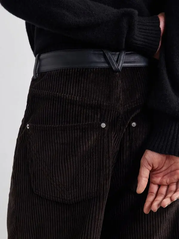 Bottega Veneta Straight-leg Leather-trimmed Cotton-corduroy Trousers - Brown