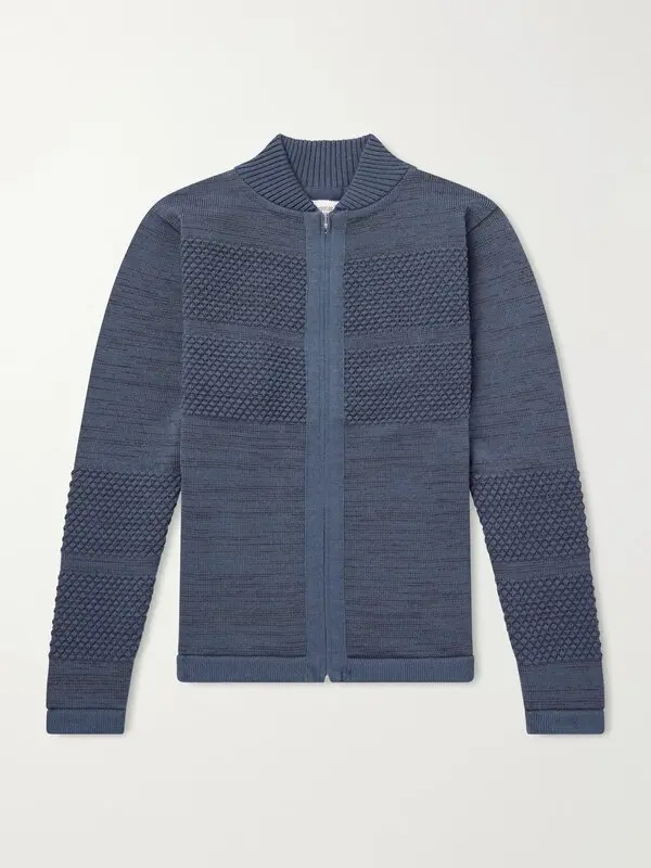 S.N.S. HERNING Fisherman Wool Zip-up Sweater - Blue