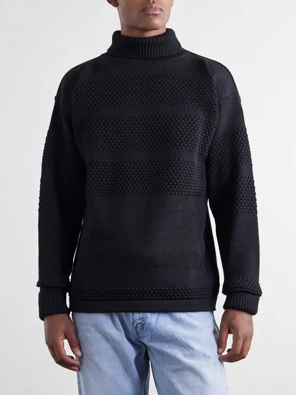 S.N.S. HERNING Textured Virgin Wool Rollneck Sweater - Black