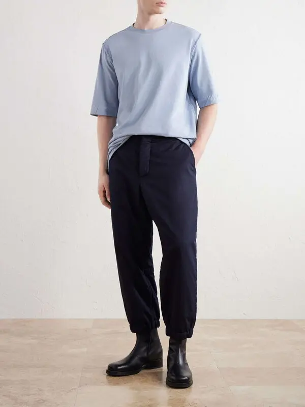 CASEY CASEY Snow Tapered Cotton And Linen-blend Trousers - Navy
