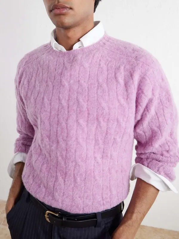 DRAKE'S Cable-knit Brushed Wool Sweater