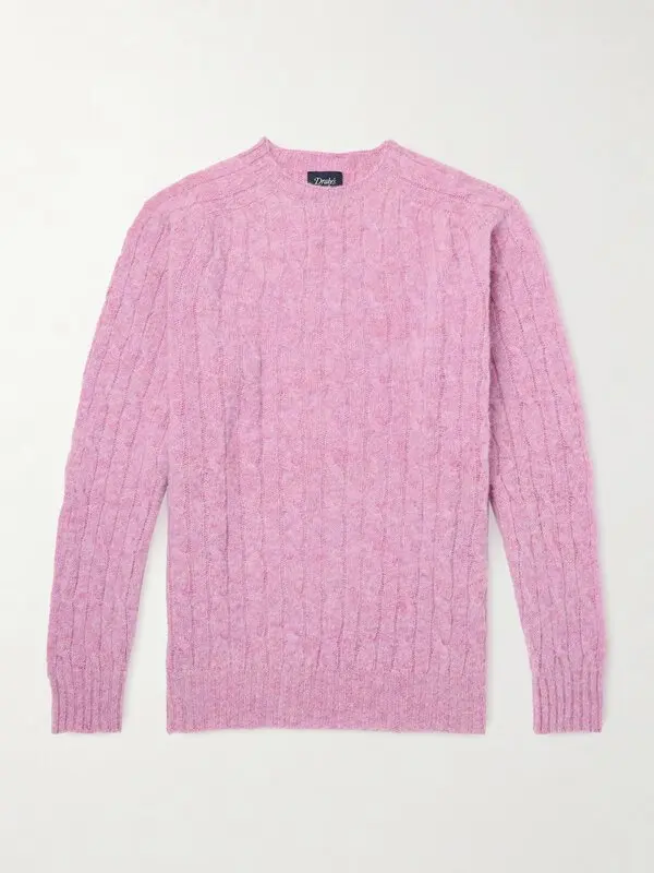 DRAKE'S Cable-knit Brushed Wool Sweater