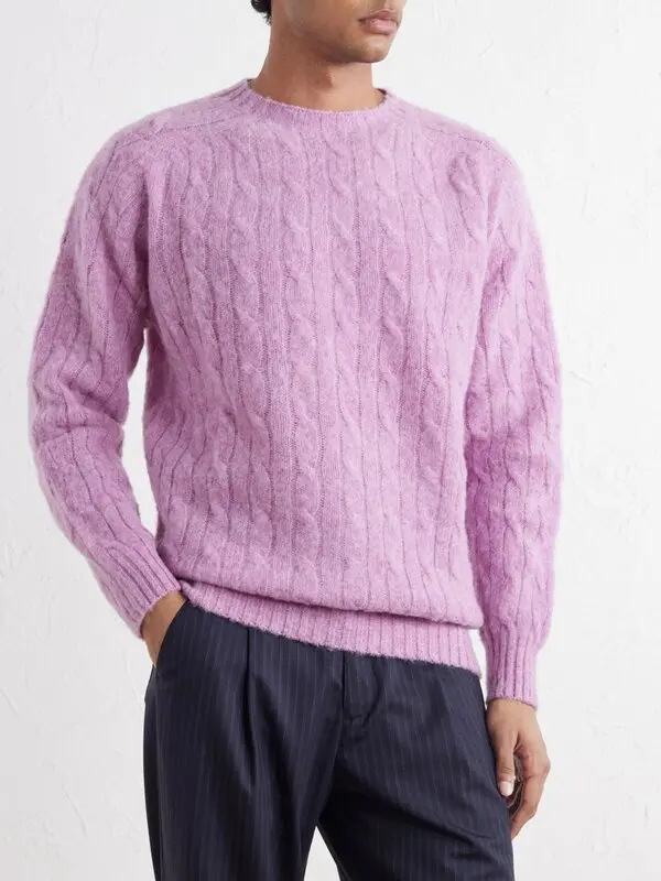 DRAKE'S Cable-knit Brushed Wool Sweater