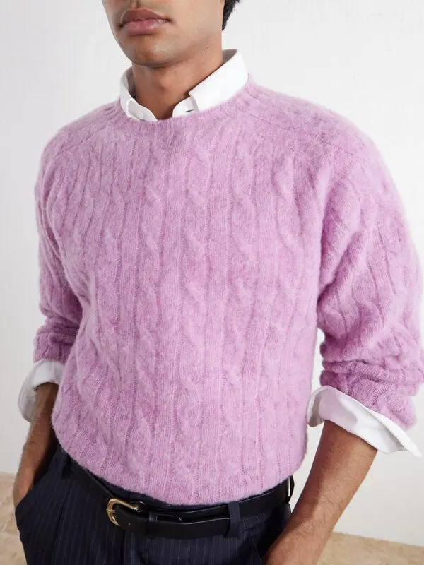 DRAKE'S Cable-knit Brushed Wool Sweater
