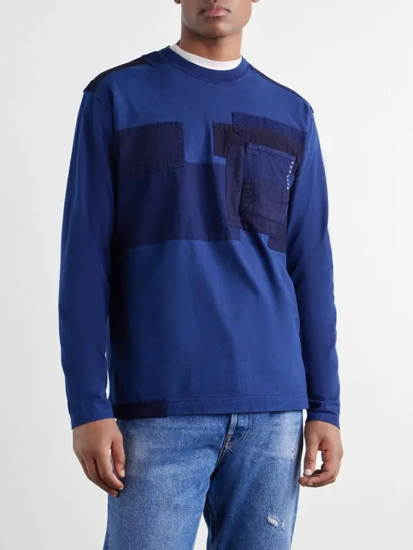 Blue Blue Japan Nenrin Patchwork Cotton-jersey T-shirt