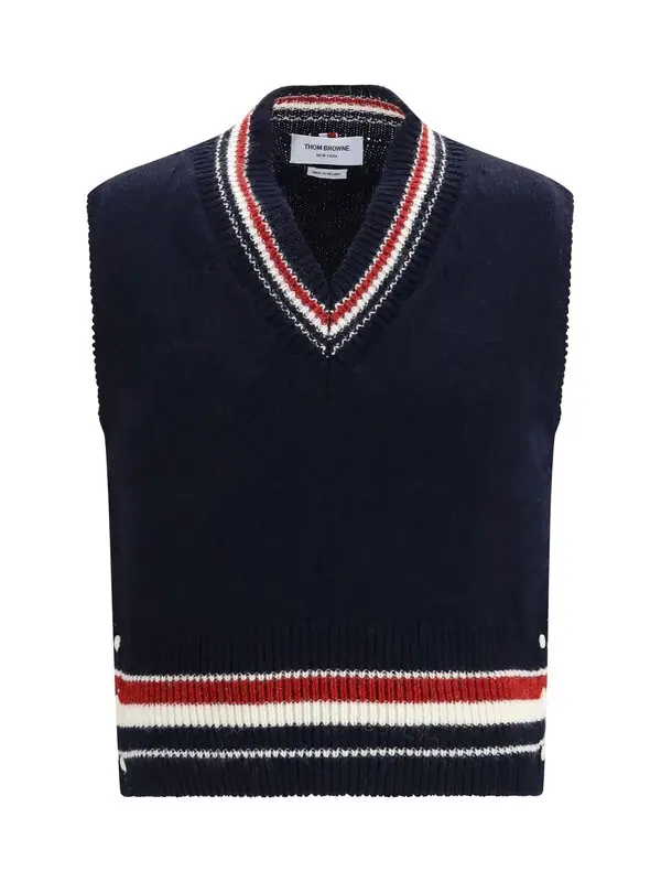Thom Browne Hector Jersey V-neck Vest - Blue