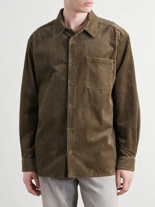 A.p.c. Mateo Logo-embroidered Cotton-corduroy Shirt - Brown