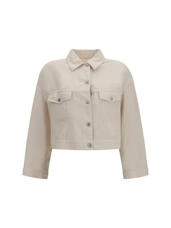 Brunello Cucinelli Cotton And Linen Jacket With Monili - White