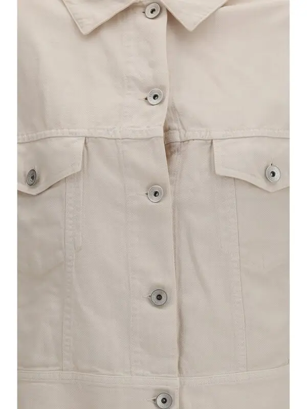 Brunello Cucinelli Cotton And Linen Jacket With Monili - White