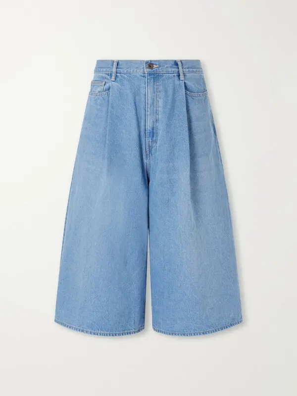Kapital Wide-leg Pleated Denim Shorts