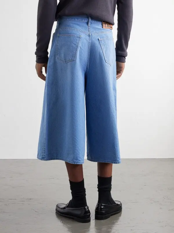 Kapital Wide-leg Pleated Denim Shorts