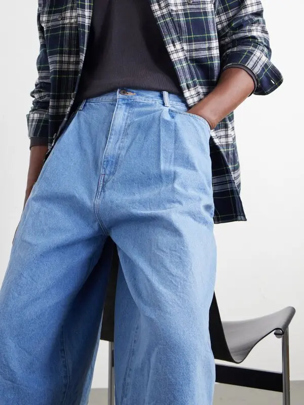 Kapital Wide-leg Pleated Denim Shorts