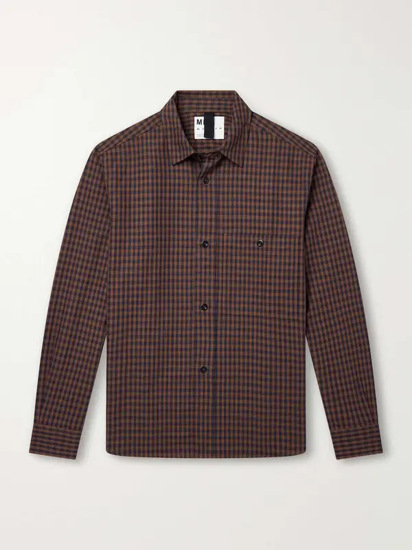 MARGARET HOWELL Mhl. Overall Checked Cotton And Linen-blend Shirt - Brown