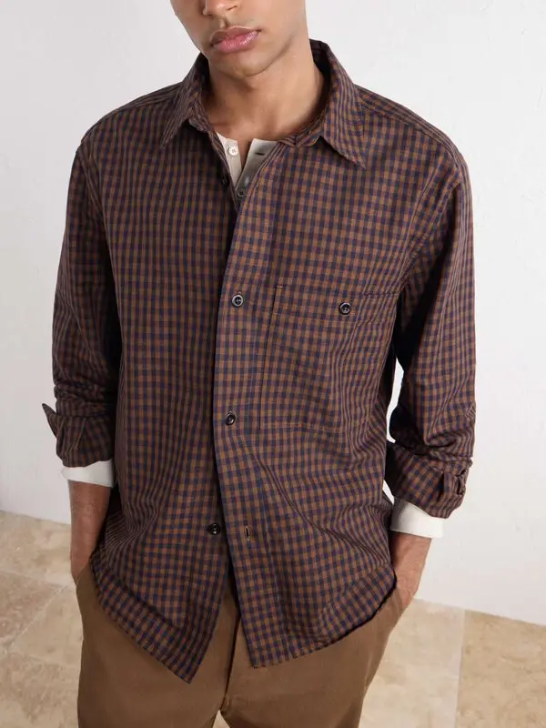 MARGARET HOWELL Mhl. Overall Checked Cotton And Linen-blend Shirt