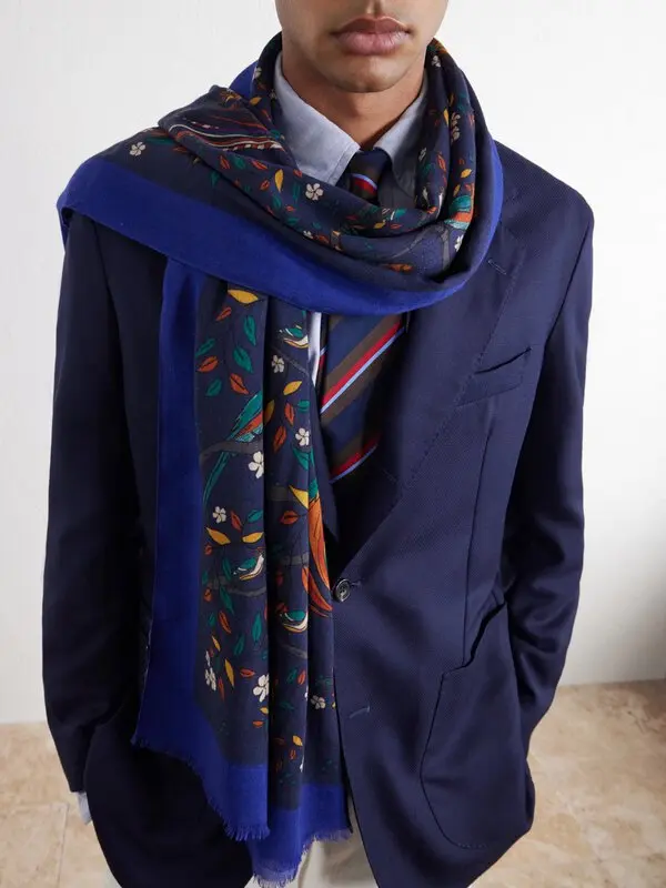 DRAKE'S Printed Wool Gauze Scarf