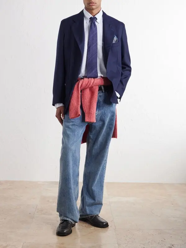 DRAKE'S Virgin Wool Canvas Blazer - Blue