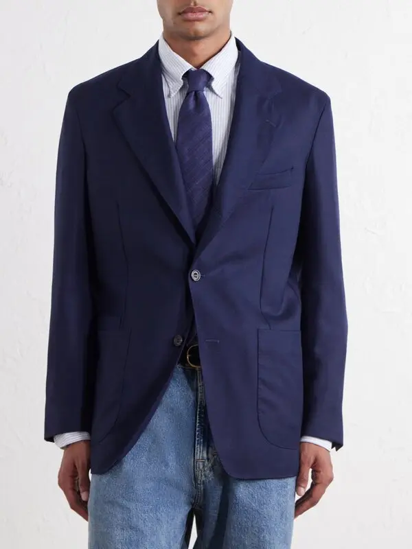 DRAKE'S Virgin Wool Canvas Blazer - Blue