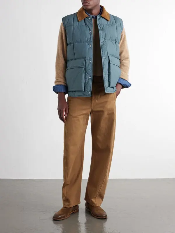 A.p.c. Jimmy Corduroy-trimmed Quilted Shell Vest - Blue