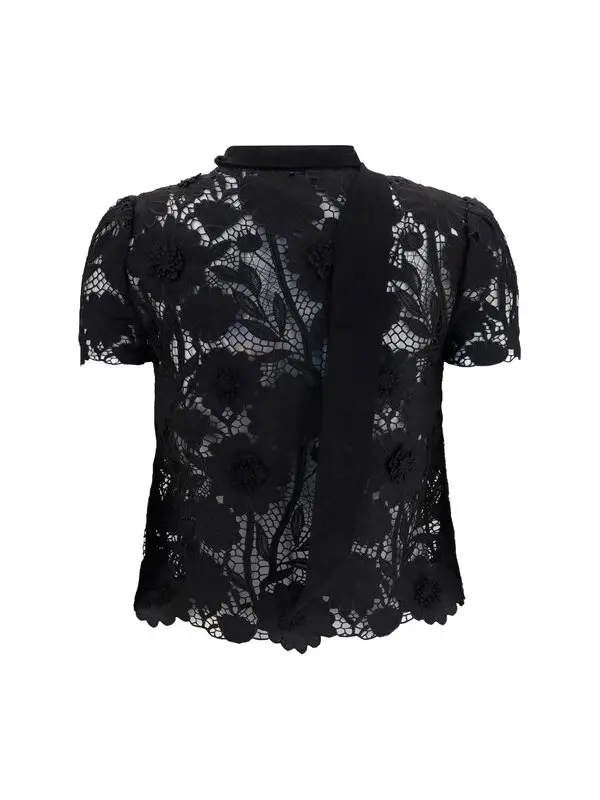 SELF-PORTRAIT Tie-neck Top - Black