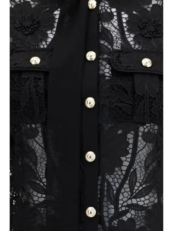 SELF-PORTRAIT Tie-neck Top - Black