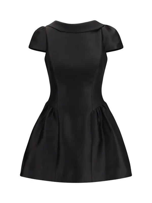SELF-PORTRAIT Short Taffeta Dress With Collar - Black