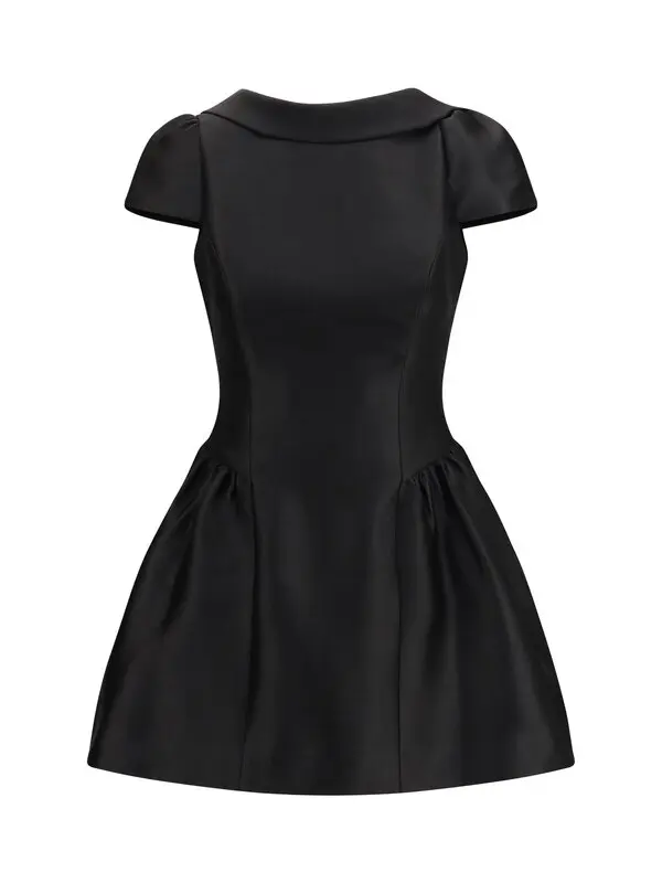 SELF-PORTRAIT Short Taffeta Dress With Collar - Black