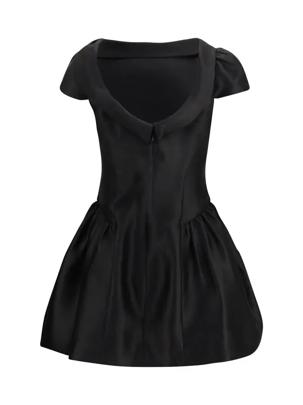 SELF-PORTRAIT Short Taffeta Dress With Collar - Black