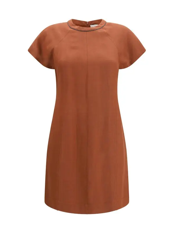 Brunello Cucinelli Midi Linen Dress - Brown