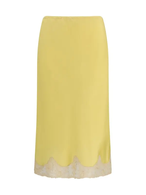 Saint Laurent Satin Midi Skirt With Lace Inserts