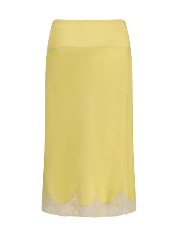 Saint Laurent Satin Midi Skirt With Lace Inserts