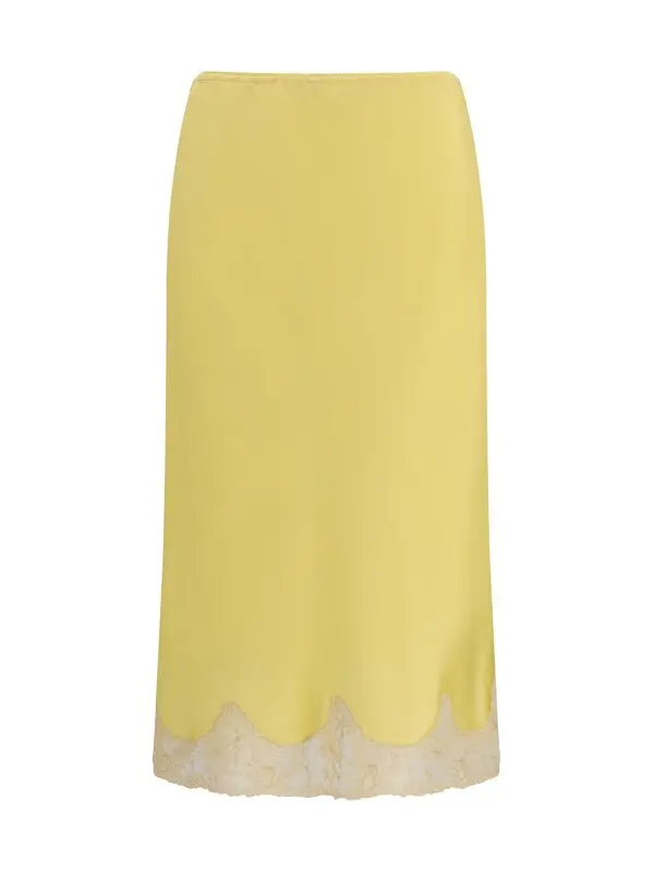 Saint Laurent Satin Midi Skirt With Lace Inserts - Yellow