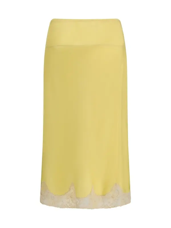 Saint Laurent Satin Midi Skirt With Lace Inserts - Yellow