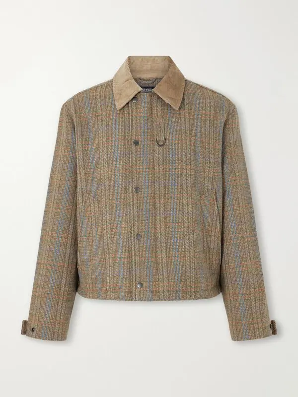 FRIZMWORKS Corduroy-trimmed Checked Wool Jacket - Neutrals