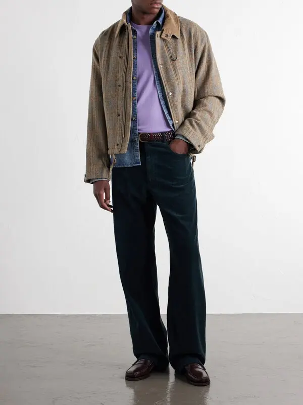 FRIZMWORKS Corduroy-trimmed Checked Wool Jacket - Neutrals