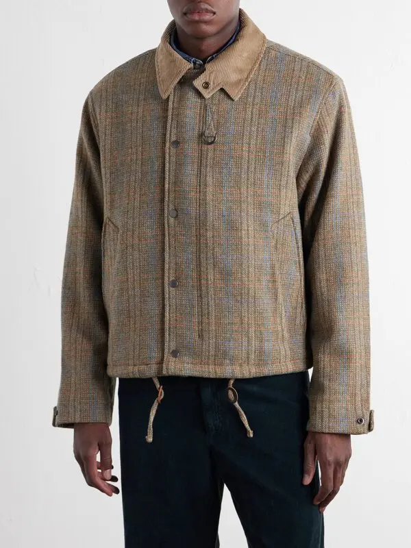 FRIZMWORKS Corduroy-trimmed Checked Wool Jacket - Neutrals
